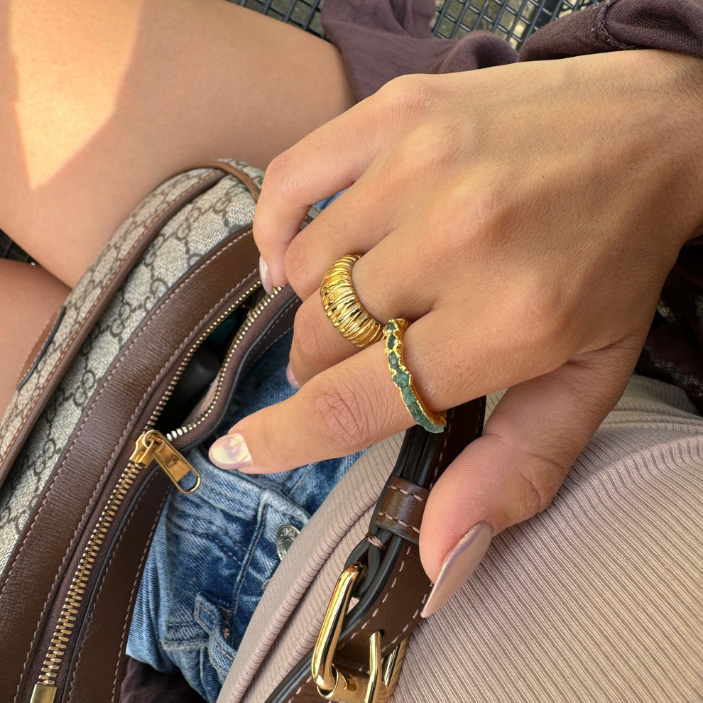 MILA Ring: Textured Dome Shaped Croissant Ring - 18k Gold Plated – AMAÏÏA